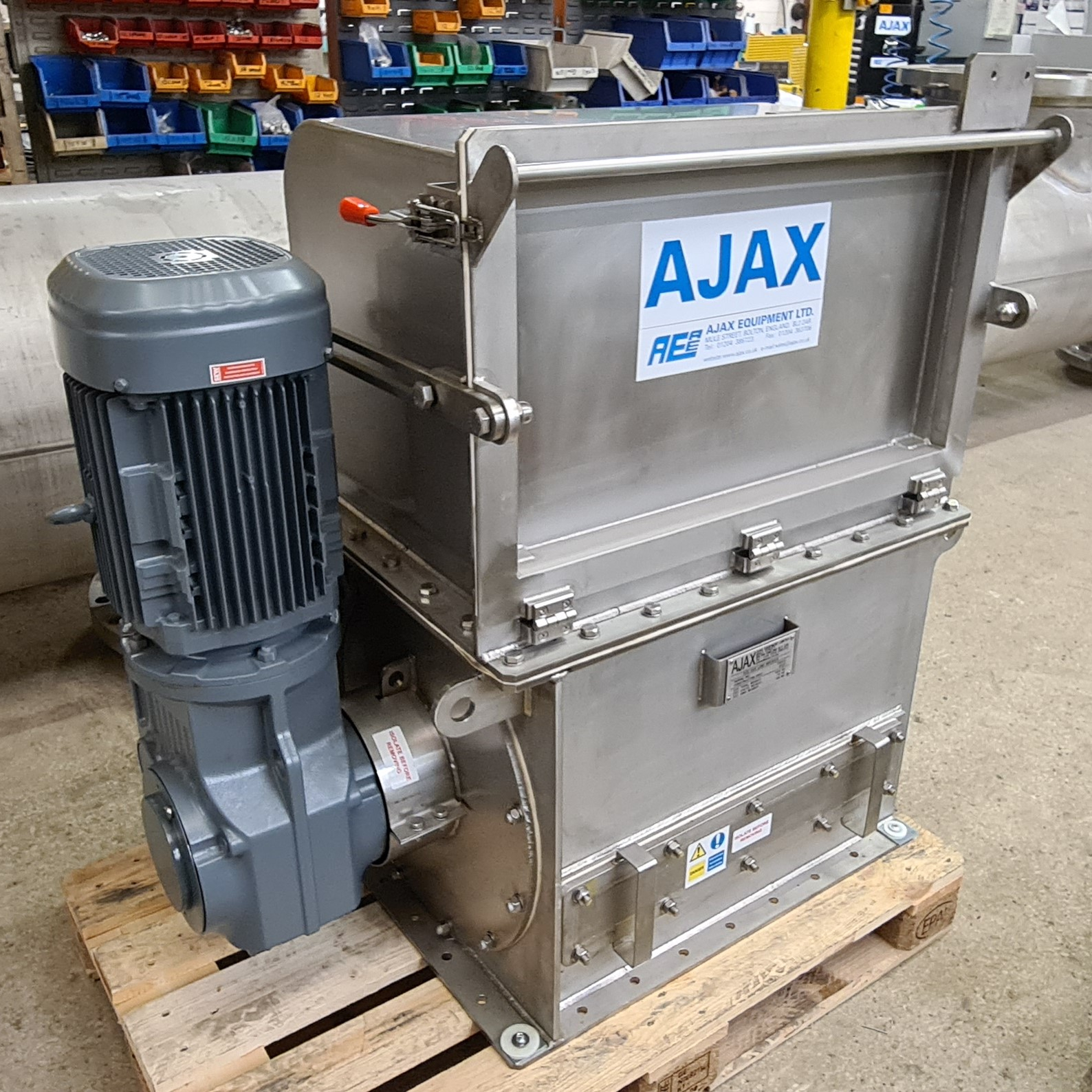 Lump Breaker and Block Tip Chute for Frozen Enzyme.